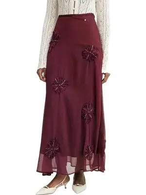 PEDRO DEL HIERRO Beaded Floral-appliqué Maxi Skirt - Red