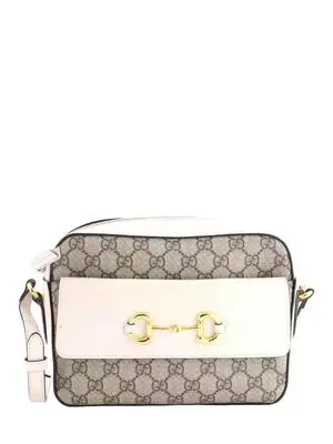 Gucci Horsebit 1955 Flap Pocket Camera Bag In Gg Coated Canvas And Leather - Neutrals