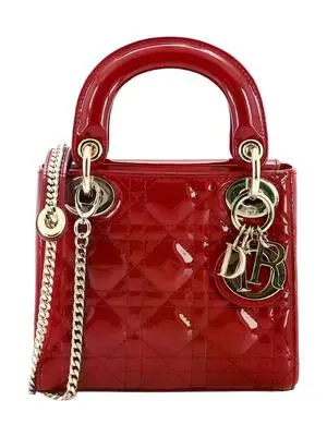 Dior Lady Chain Bag Cannage Quilt Patent Mini Satchel - Red