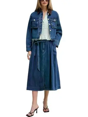 PEDRO DEL HIERRO Contrast Corduroy Collar Denim Jacket - Blue