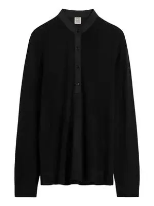 TOTEME Fine Knit Band Collar Button-placket Sweater - Black