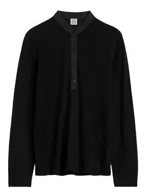 TOTEME Fine Knit Band Collar Button-placket Sweater - Black