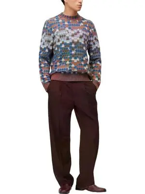 RETORI Virgin Wool Argyle Motif Sweater - Blue