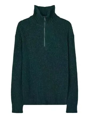 RETORI Ribbed Mock Neck Half-zip Sweater - Green