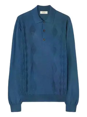 RETORI Argyle-knit Long-sleeve Polo Shirt - Blue