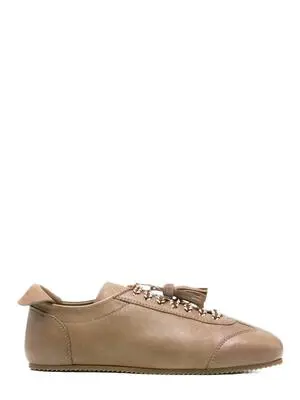 Fabiana Filippi Leather Lace-up Sneakers With Tassel Detail - Brown