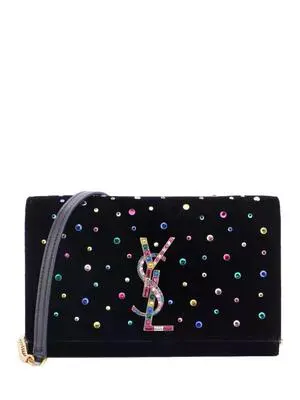Saint Laurent Embellished Velvet Crossbody Bag - Black