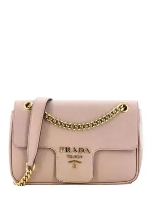 Prada Pattina Flap Shoulder Bag In Saffiano Leather - Neutrals