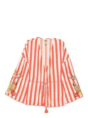 Farm Rio Embroidered Striped Top - Red