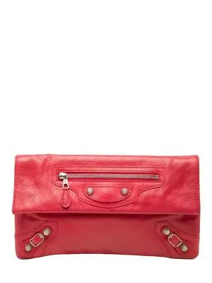 Balenciaga Lambskin Leather Motocross Giant 12 Envelope Clutch Bag - Red