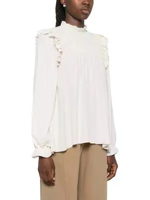 FORTE_FORTE Ruffled Smocked High Neck Blouse - Neutrals