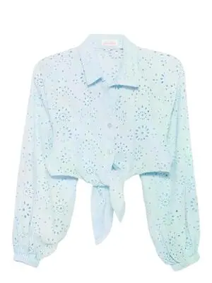 MC2 SAINT BARTH Broderie Anglaise Tie-front Blouse - Blue