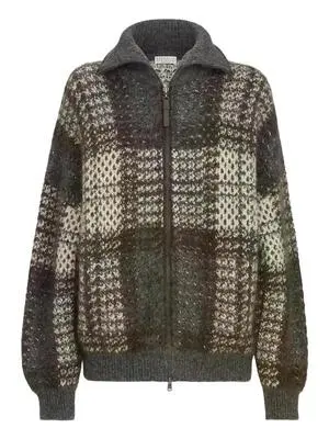 Brunello Cucinelli Brunello Cucinelli Tartan Double Knit Mohair, Virgin Wool, And Cashmere Jacket Grey