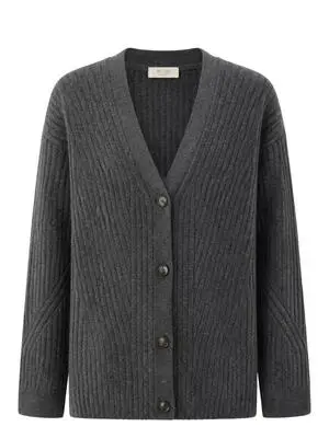 RETORI Ribbed V-neck Cardigan - Grey