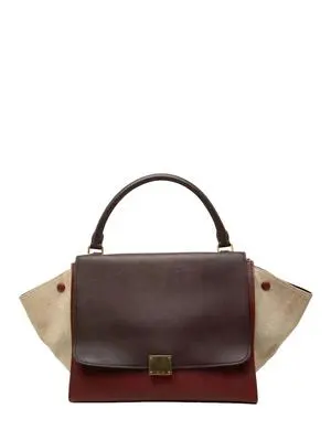 Celine Medium Tricolor Leather Trapeze Satchel Tote Bag - Red