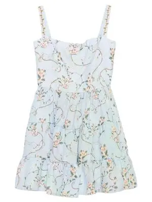 Agua Bendita Lima Floral-print Tiered Mini Dress - Blue