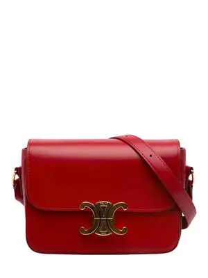 Celine 2024 Teen Shiny Calfskin Triomphe Crossbody Bag - Red