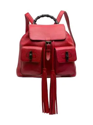 Gucci Leather Bamboo Tassel Backpack - Red