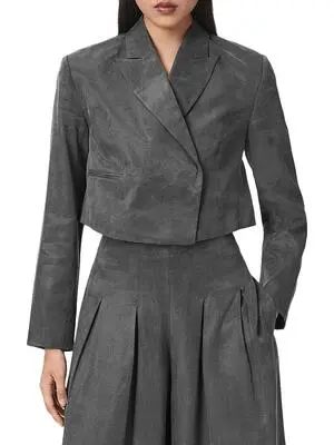 ALLSAINTS Marrlo Cropped Double Breasted Blazer - Graphite Blue