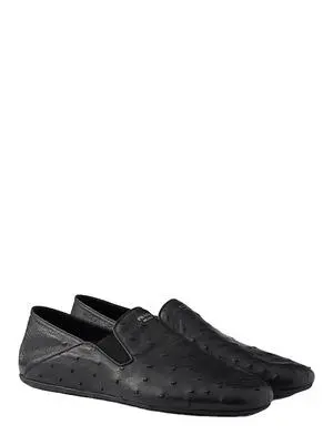 Prada Ostrich Leather Loafers - Black