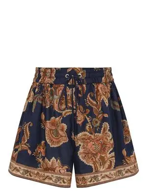 Zimmermann ZIMMERMANN High-Waisted Silk Habotai Printed Shorts Blu