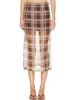 FRAME Plaid Organza Midi Skirt - Silver Peony Mult