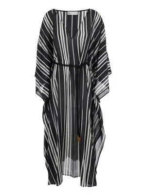 Tory Burch Striped Silk Kaftan - Black