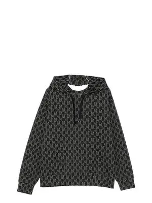 Emporio Armani Monogram Pattern Cotton Hoodie - Navy