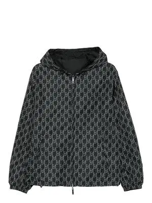 Emporio Armani Monogram Print Hooded Bomber Jacket - Navy