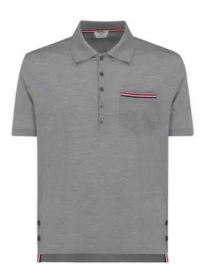 Thom Browne Cotton Polo Shirt With Signature Stripes - Grey
