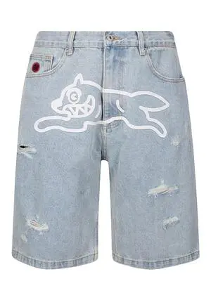 ICECREAM Running Dog Denim Shorts - Light Blue