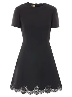 Valentino Garavani Wool And Silk Blend Mini Dress With Lace Trim - Black