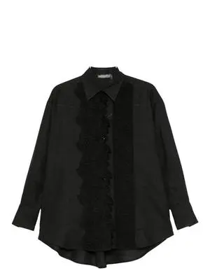 Ermanno Scervino Linen Lace Embellished Oversized Shirt - Black