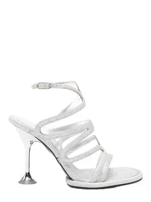 SERGIO ROSSI Glittered Multi-strap Sculptural Heel Sandals - Silver
