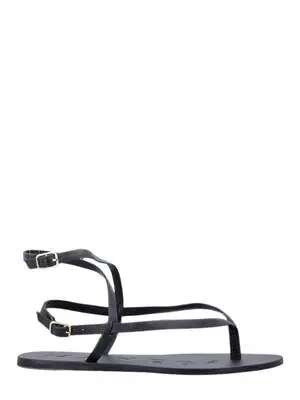 Manebí Leather Thong Sandals With Ankle Straps - Black