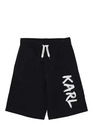 Karl Lagerfeld Cotton Blend Drawstring Shorts With Logo Detail - Black