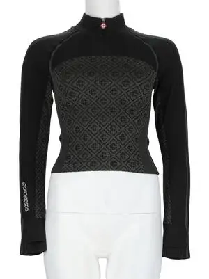 Casablanca Monogram Quarter Zip Long Sleeve Top - Charcoal
