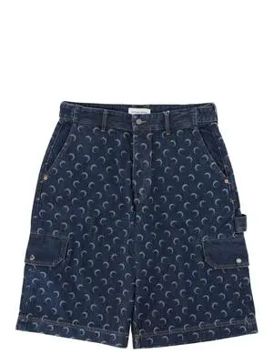 MARINE SERRE All Over Moon Print Denim Shorts - Blue