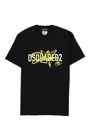 Dsquared2 Cotton T-shirt With Graphic Logo Print - Black