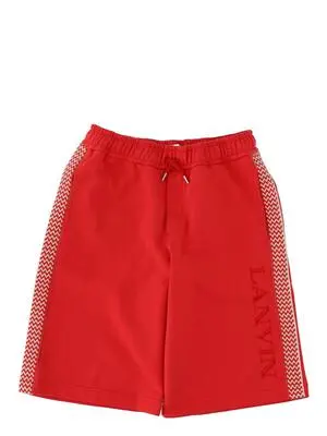 LANVIN Cotton Bermuda Shorts With Monogram Detail - Red