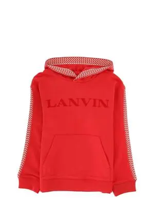 LANVIN Hooded Sweatshirt With Embossed Logo And Trimmed Sleeves - Red