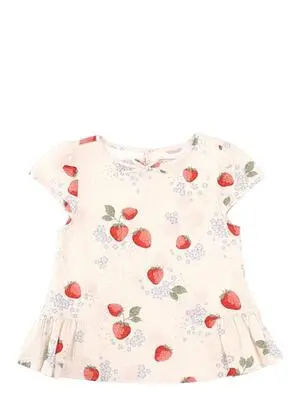 KONGES SLØJD Organic Cotton Strawberry Print Top - Beige