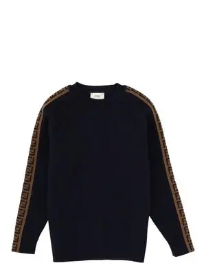 Fendi Harmony Crewneck Sweater With Ff Motif Sleeves - Blue
