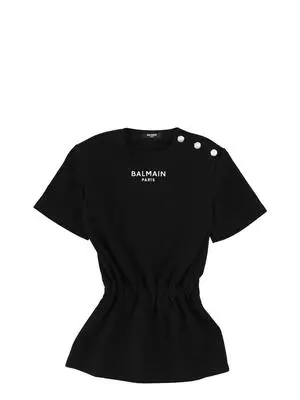 Balmain Logo T-shirt With Button Details - Black