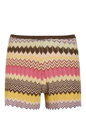 Faithfull The Brand Chevron Pointelle Metallic-knit Shorts - Stripe
