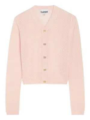 GANNI Pointelle Knit V-neck Cardigan - Light Pink