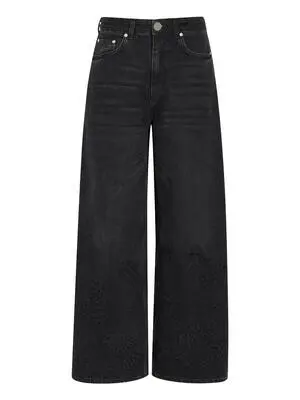 GANNI Floral Embroidered Wide-leg Jeans - Black
