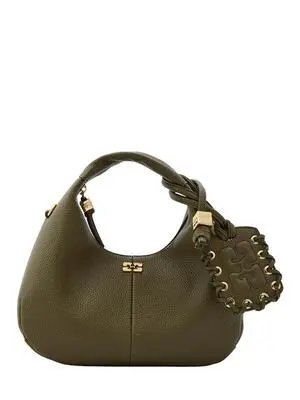 GANNI Grained Leather Hobo Mini Bag - Olive