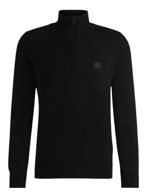 Hugo Boss Logo Patch Zip-neck Sweater - Black