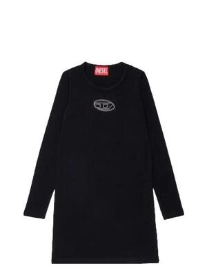 DIESEL® Embroidered Round Neck Long Sleeve Dress - Black